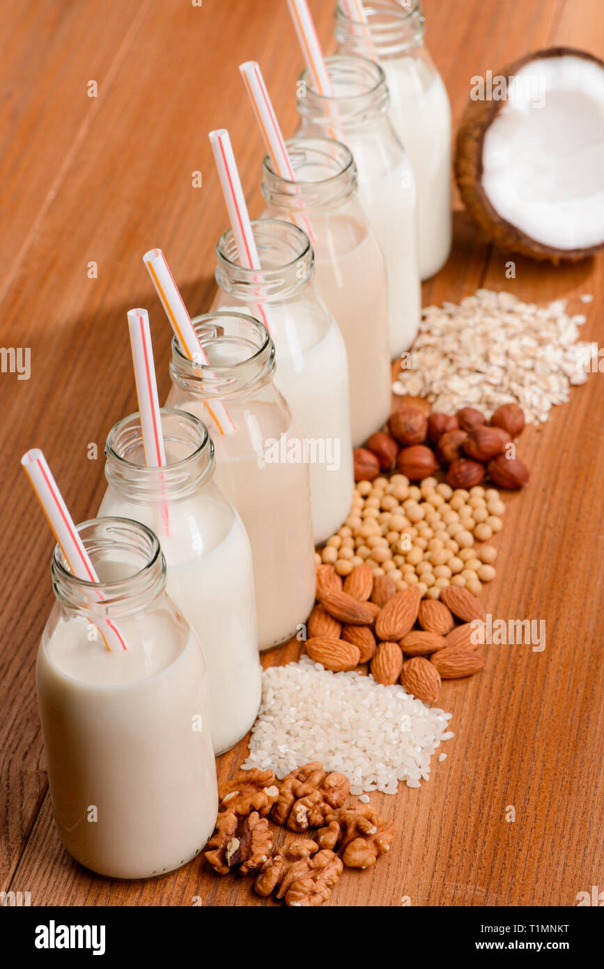 Assortment of homemade vegan milk Stock Photo - Alamy