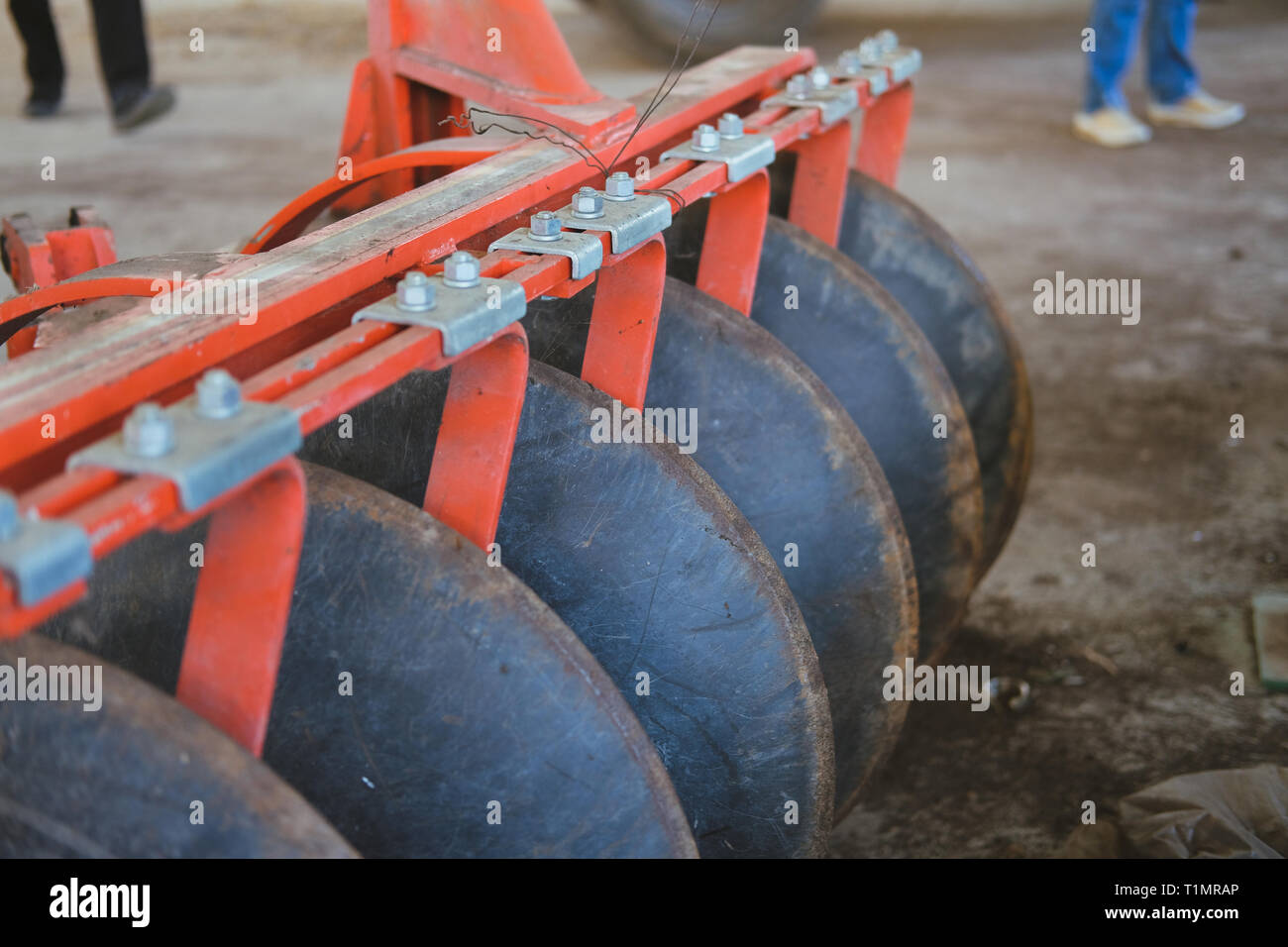 tractor plow plough for working in field. soil cultivation in ...