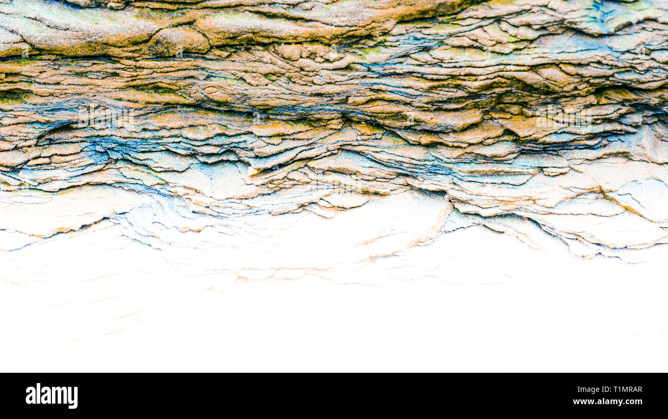 White, blue, orange sedimentary rocks - colourful rock layers formed ...