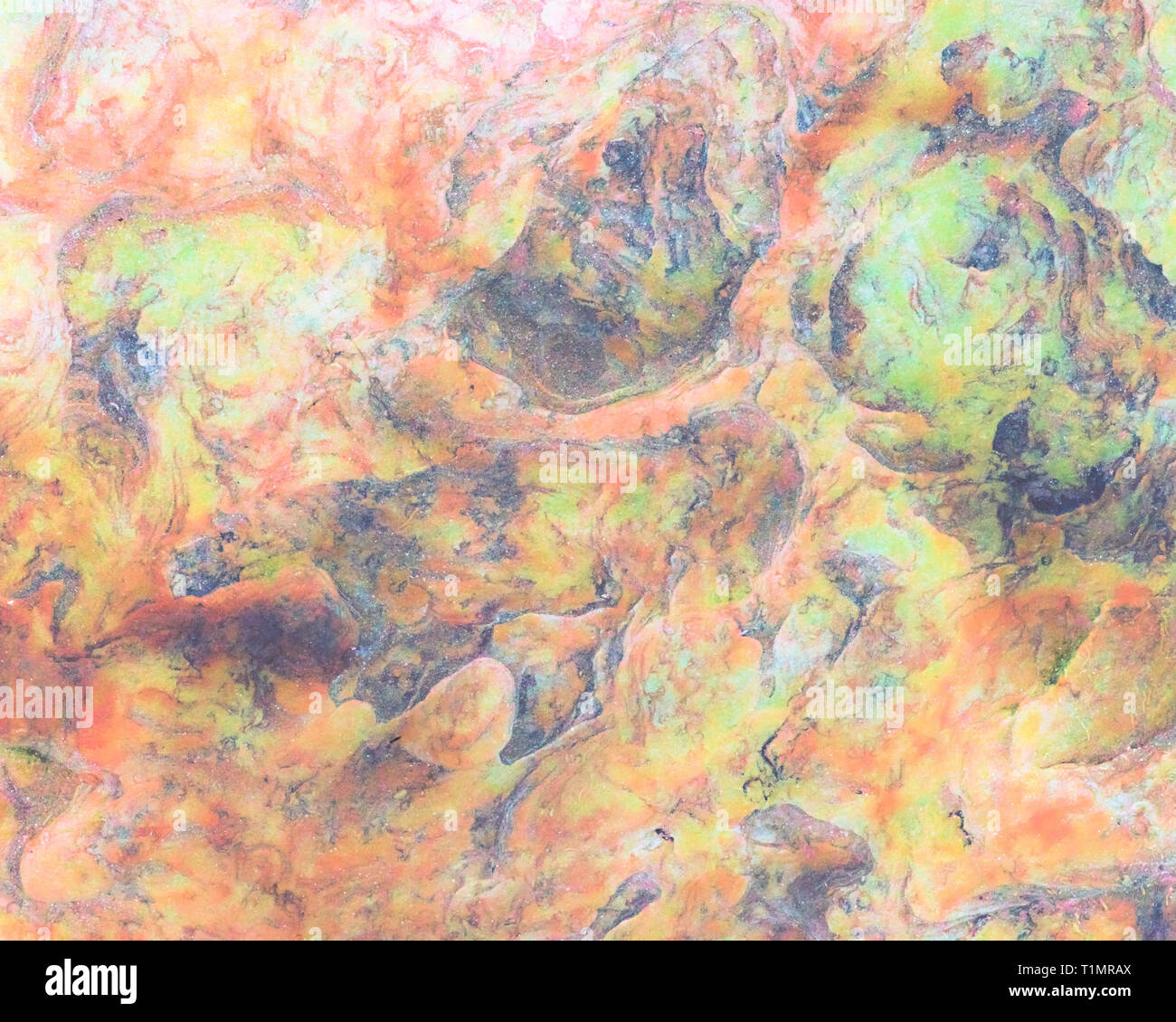 Green, orange, yellow sedimentary rocks - colourful rock layers formed ...