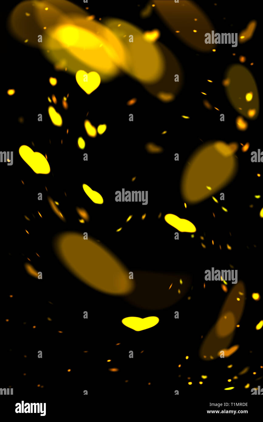 Gold yellow hearts bokeh, gold hearts photo overlay, hearts background ...