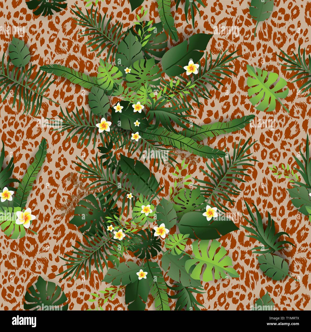 Seamless Pattern Exotic Floral Background. Tropical Flowers and Leaves ...