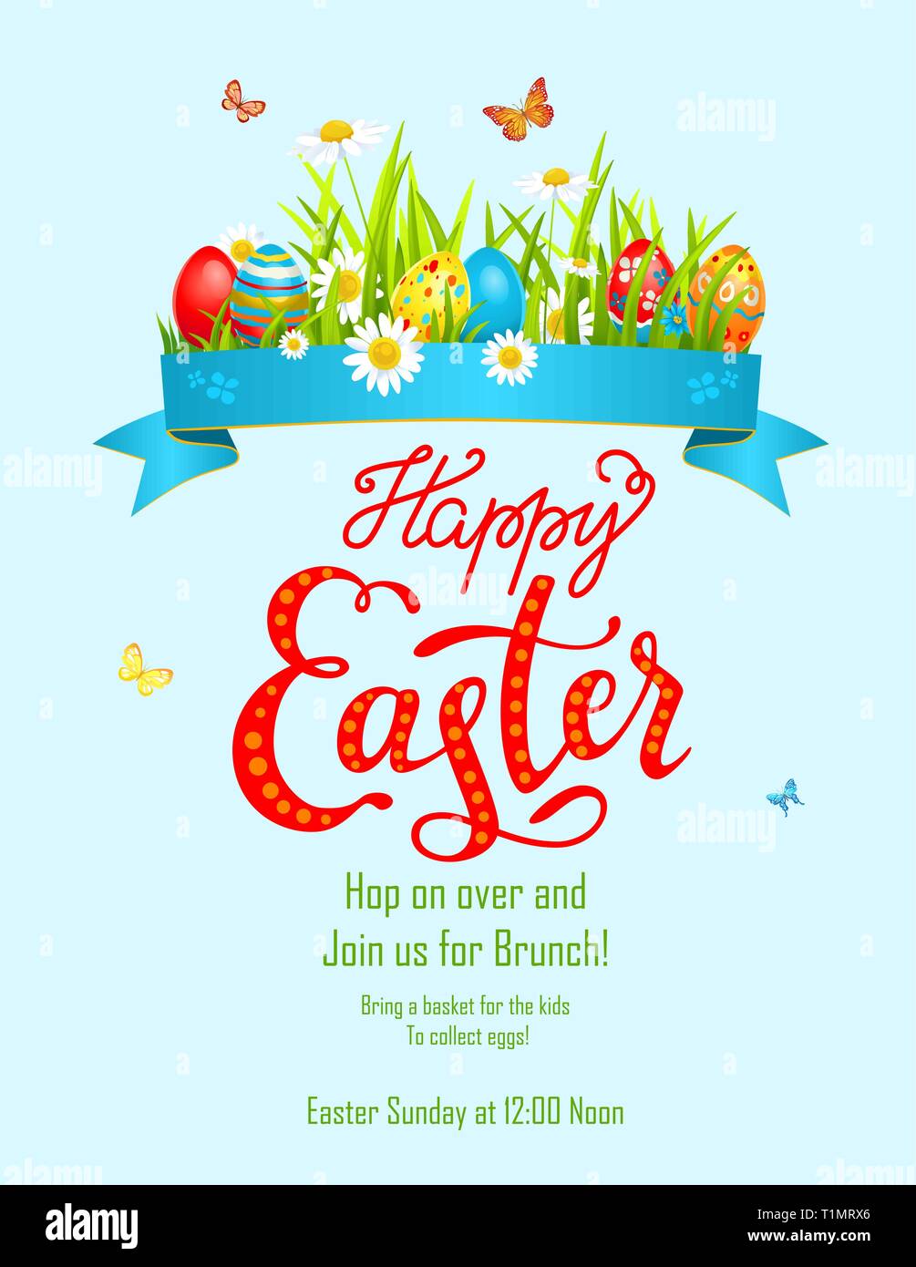 Bright Easter eggs on a grass. Easter holiday design for card, banner ...