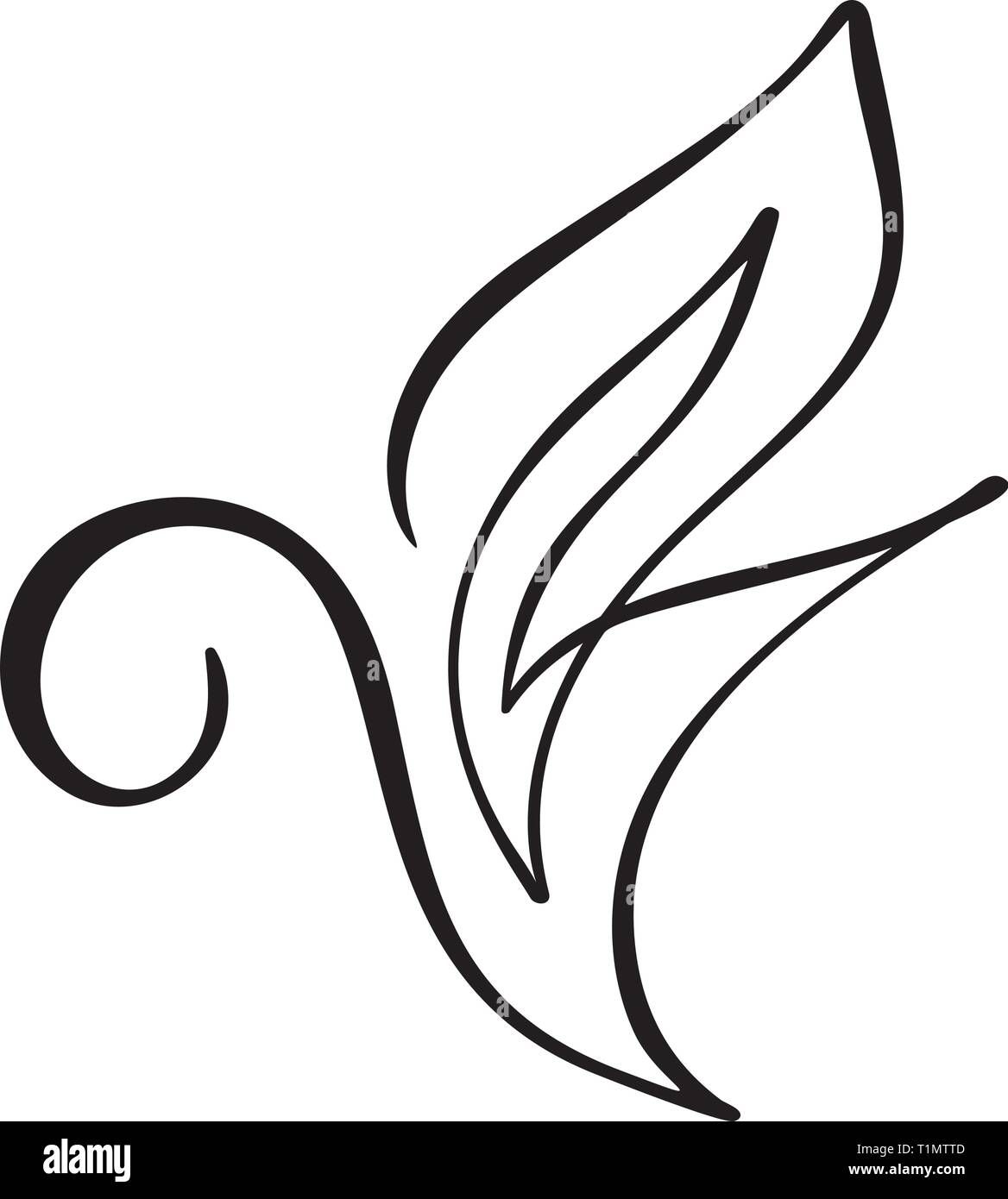 Black ink hand drawn calligraphy logo of leaf ecology vector element ...