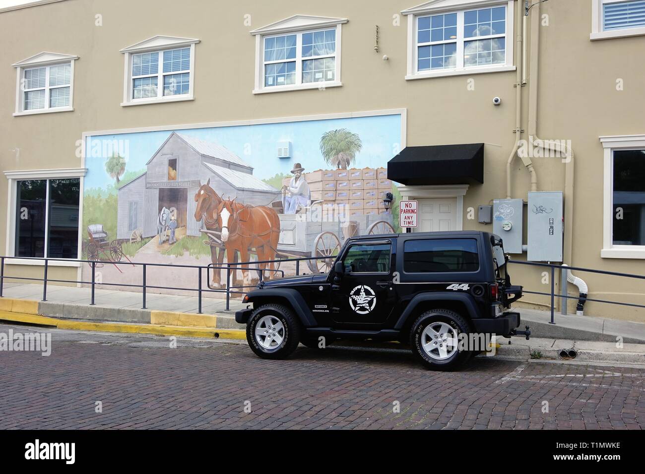 Police car parked in front of a building mural in downtown Brooksville ...