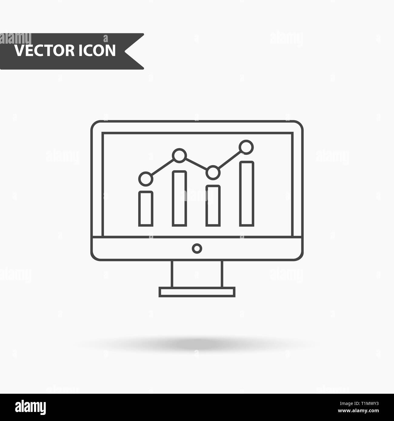 Modern And Simple Vector Illustration Of A Monitor With Chart Icon Flat Image With Thin Lines