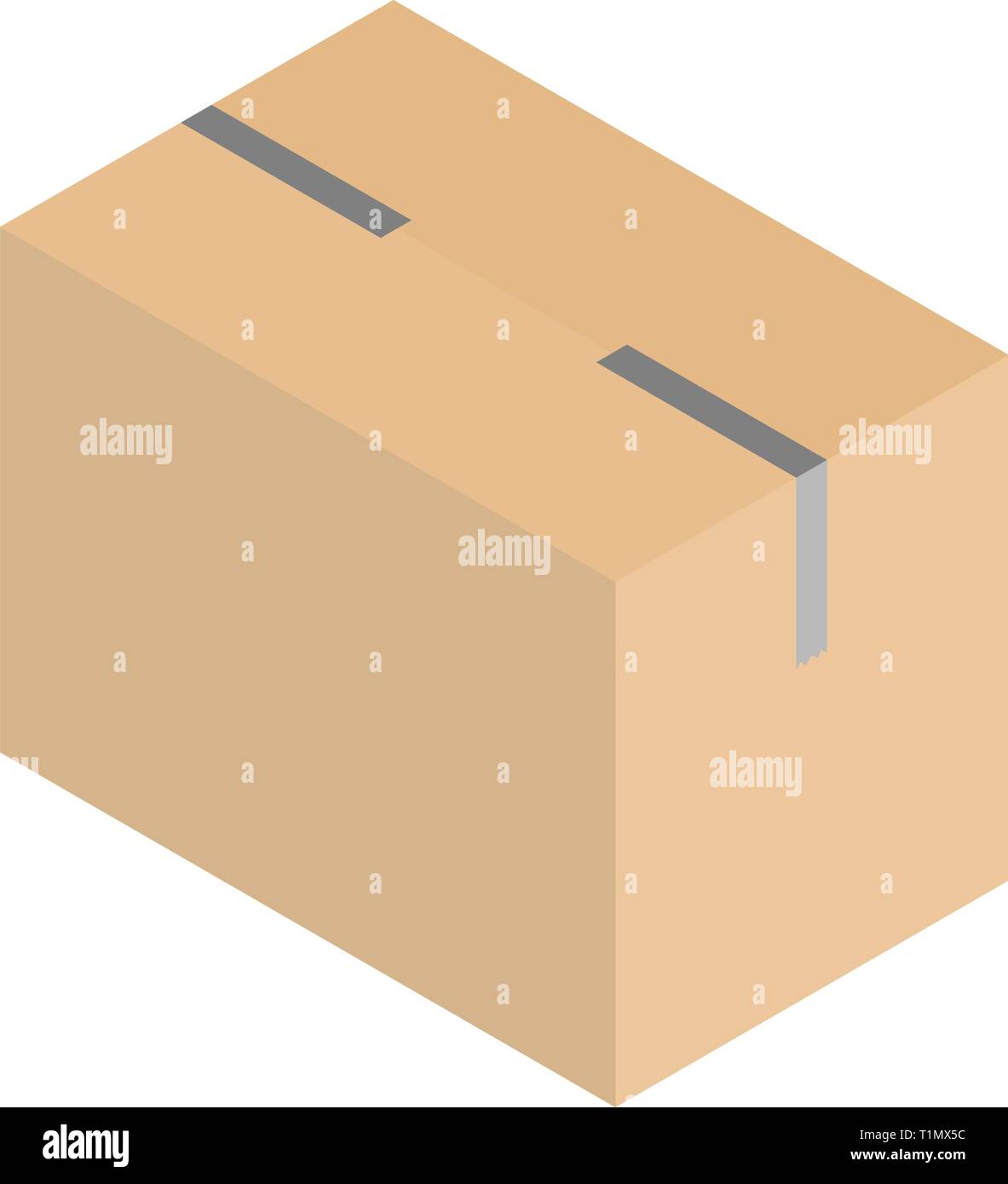 Cardboard packaging box with tape on it in isometric design vector ...