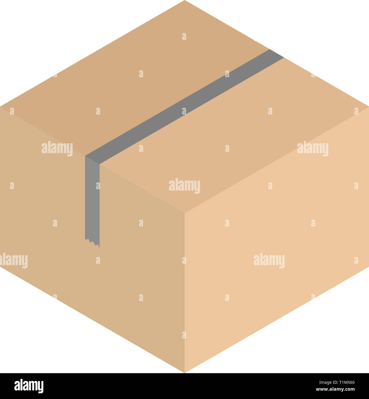 Cardboard packaging box with tape on it in isometric design vector ...