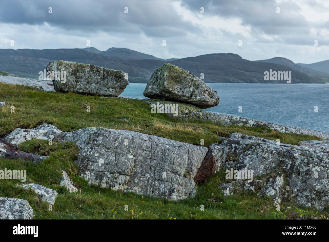 Geological rock formation by the Atlantic Ocean, Isle of Barra, Outer ...