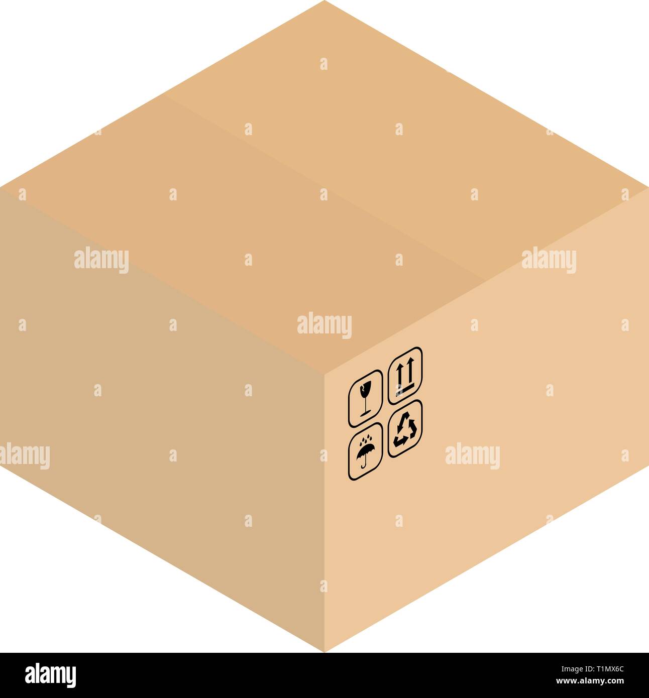 Carboard packing box vector with packaging symbols in isometric design ...