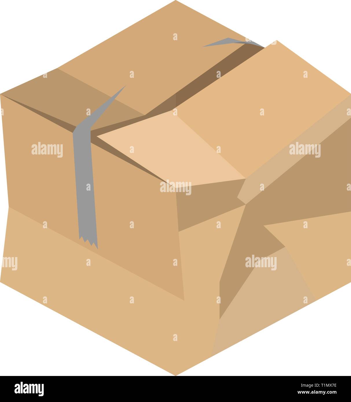 Crushed and damaged isometric vector cardboard packaging box with ...