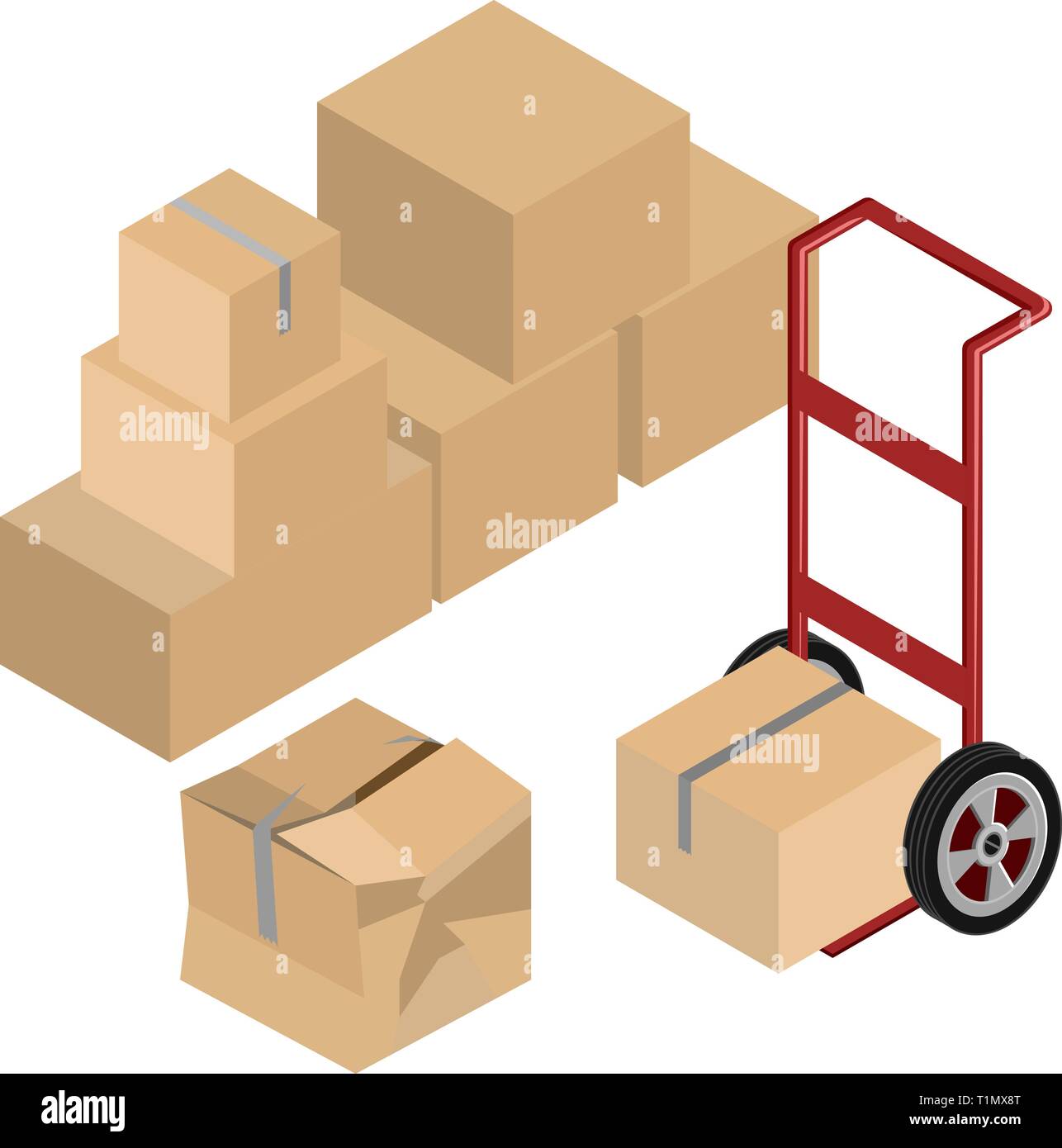 Moving dolly and cardboard boxes in isometric vector design for self ...