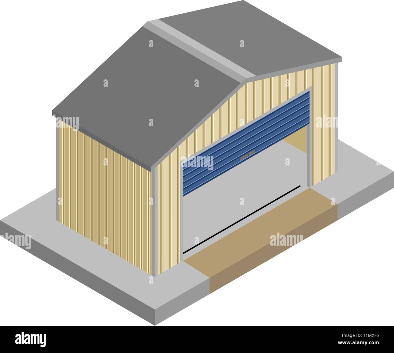 Empty storage unit with the roller door open in isometric vector design ...
