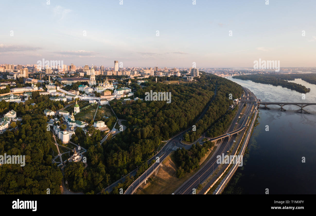 Famous ukranian landscape - aerial panoramic view of Kiev Pechersk ...