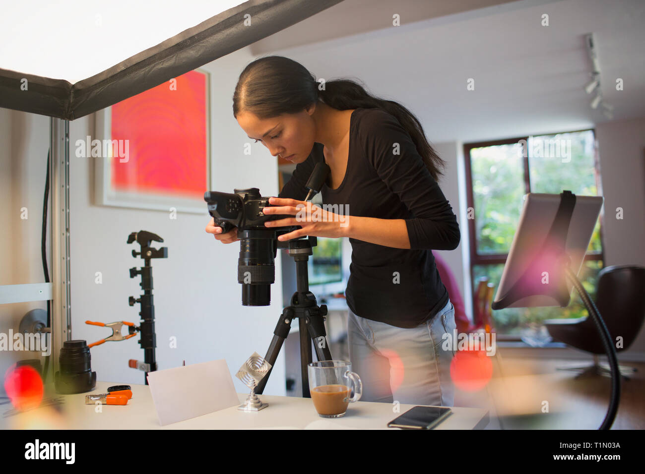 Female photographer working in studio Stock Photo - Alamy