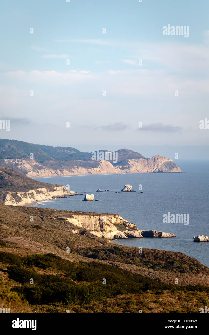 Mountain top view of rocky California coast cliffs and coves Stock ...