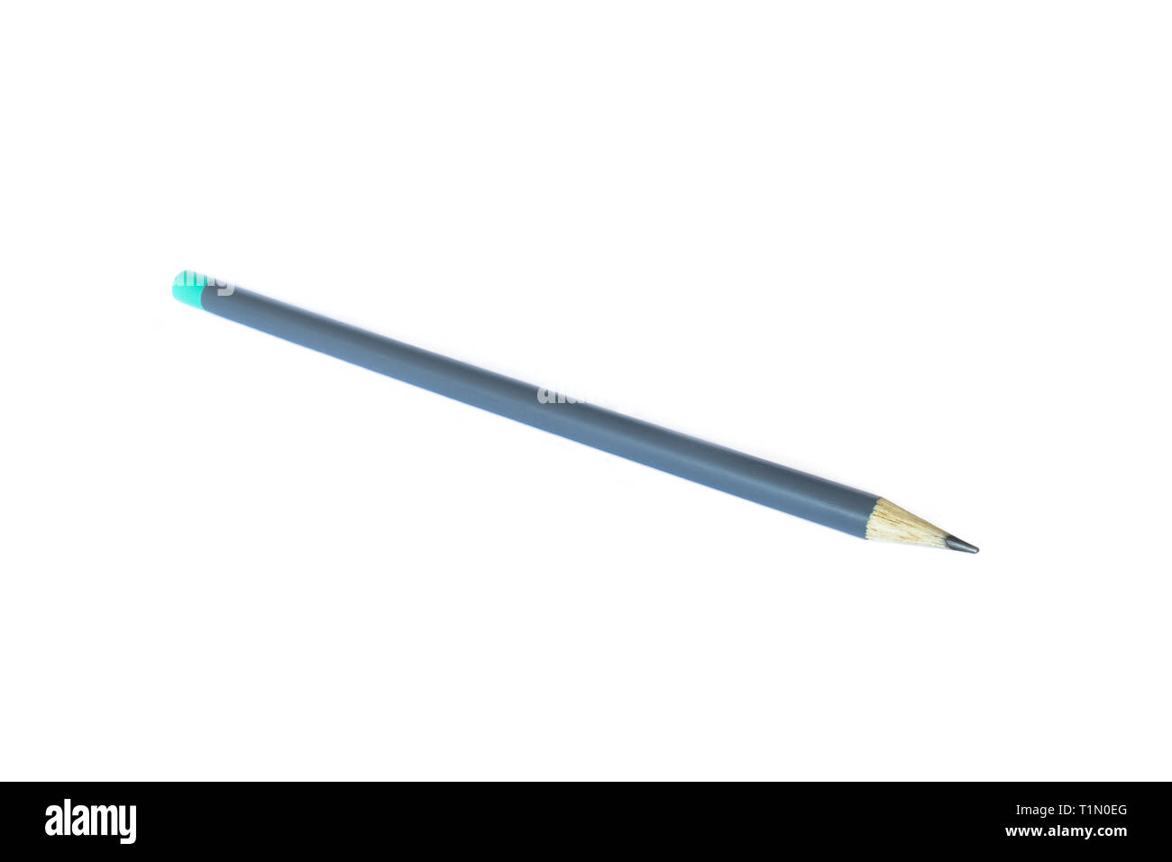 Grey graphite pencil with green tip isolated on pure white background ...