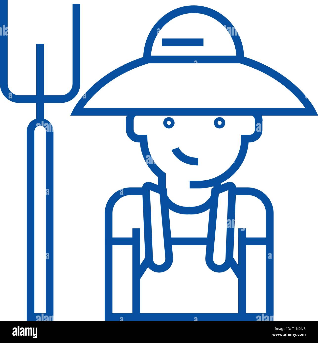 Farmer with hayfork line icon concept. Farmer with hayfork flat vector ...