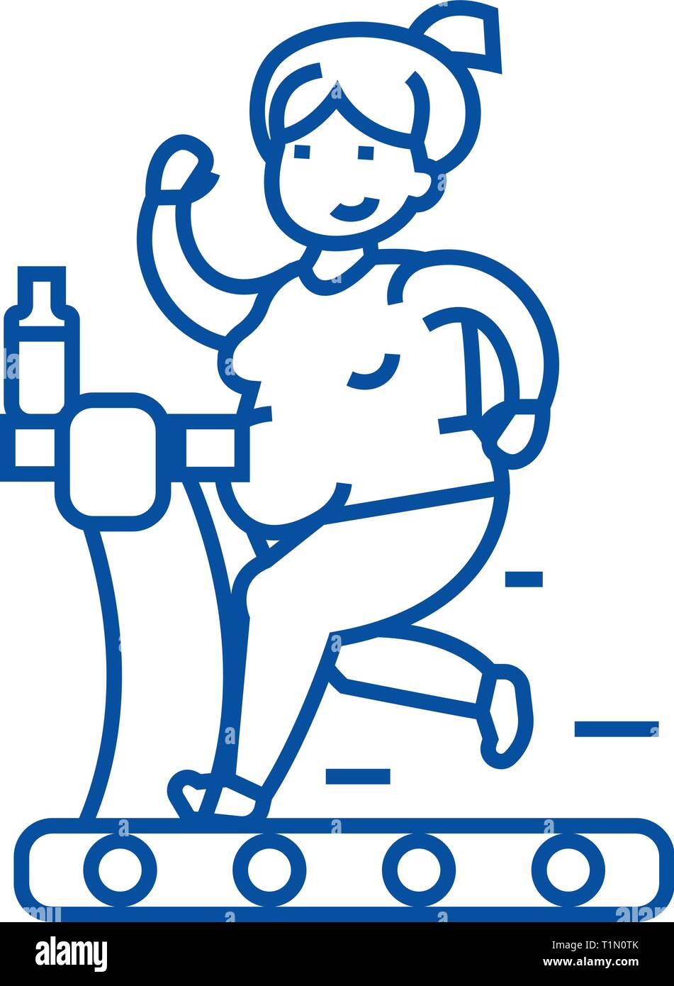Fat woman running in gym line icon concept. Fat woman running in gym ...