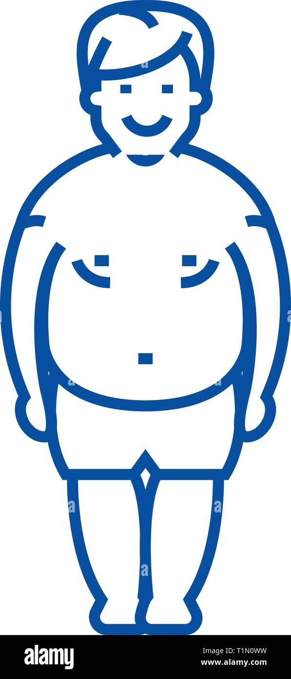 Fatty man,fat guy line icon concept. Fatty man,fat guy flat vector ...