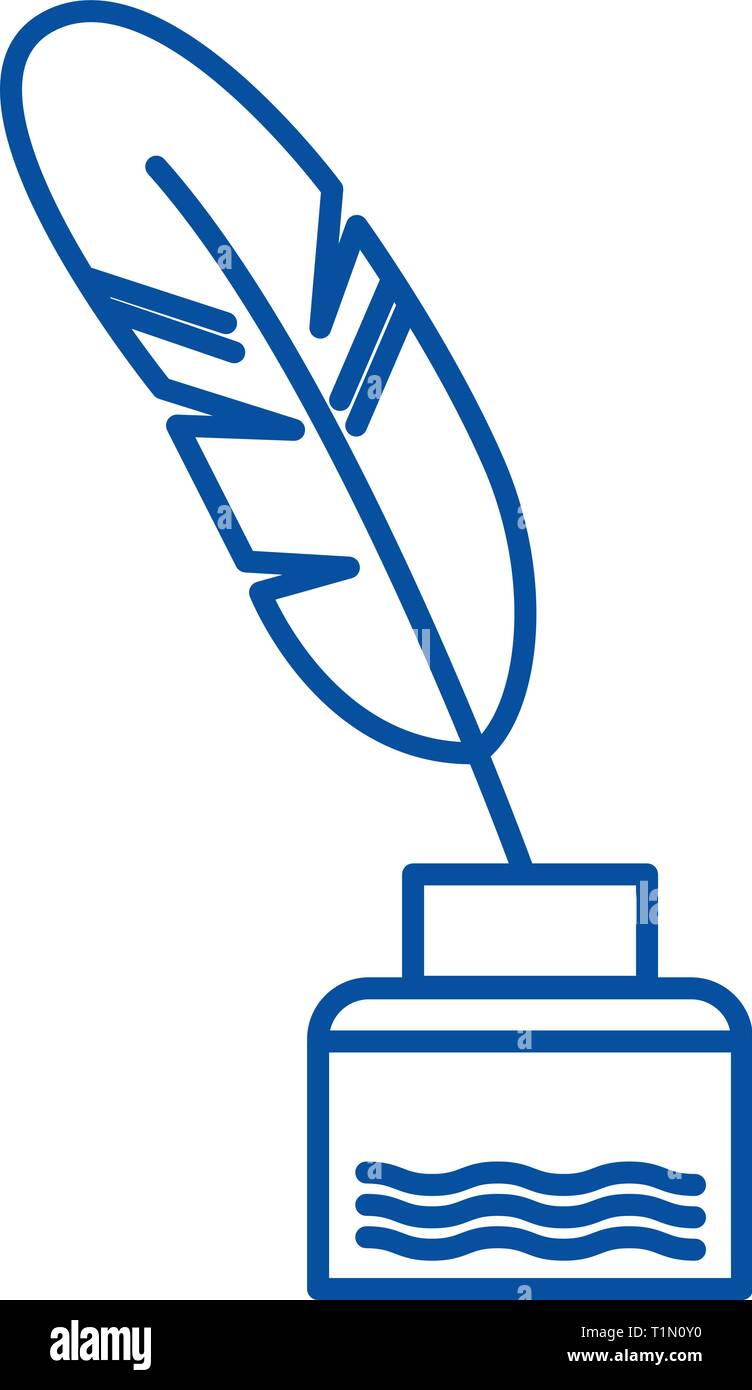 Feather with writing ink,literature line icon concept. Feather with ...