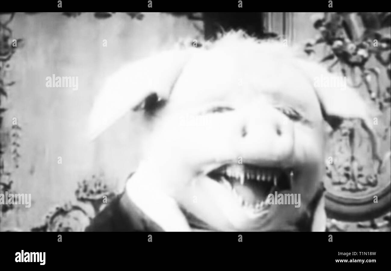 Strange old image of a giant dancing pig with sharp teeth Stock Photo ...