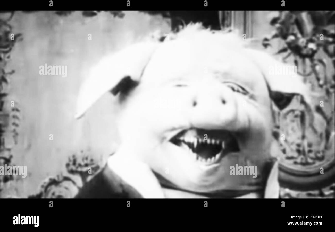Strange old image of a giant dancing pig with sharp teeth Stock Photo ...