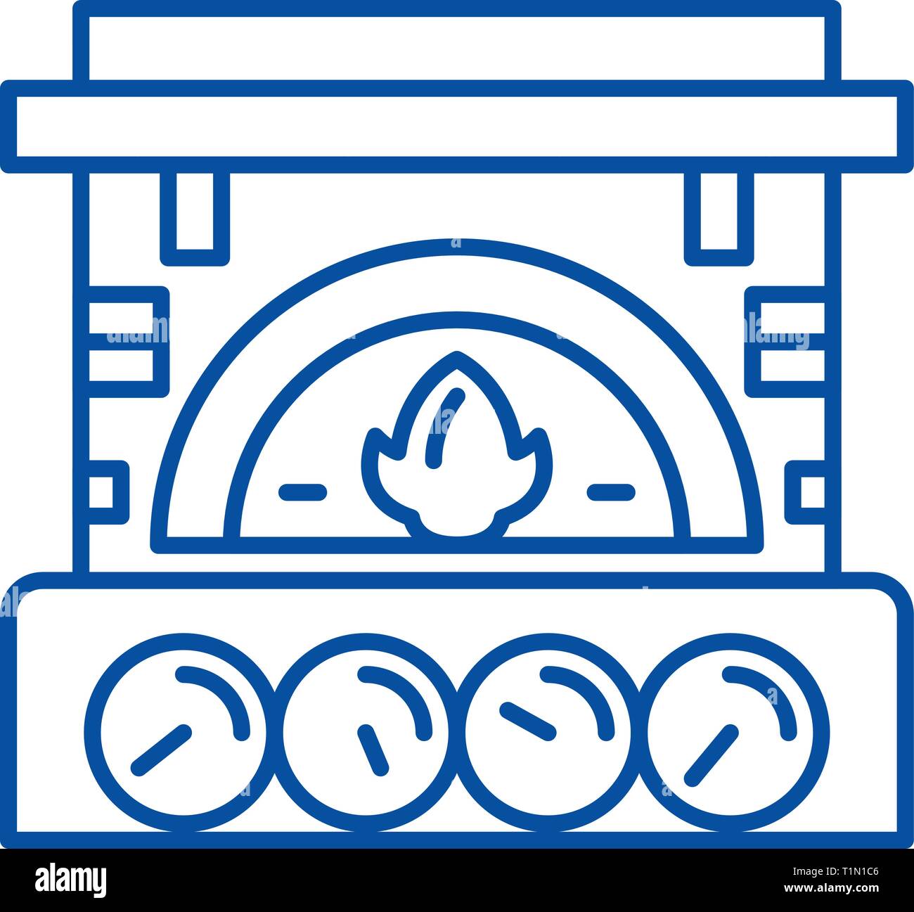 Fireplace brick line icon concept. Fireplace brick flat vector symbol ...
