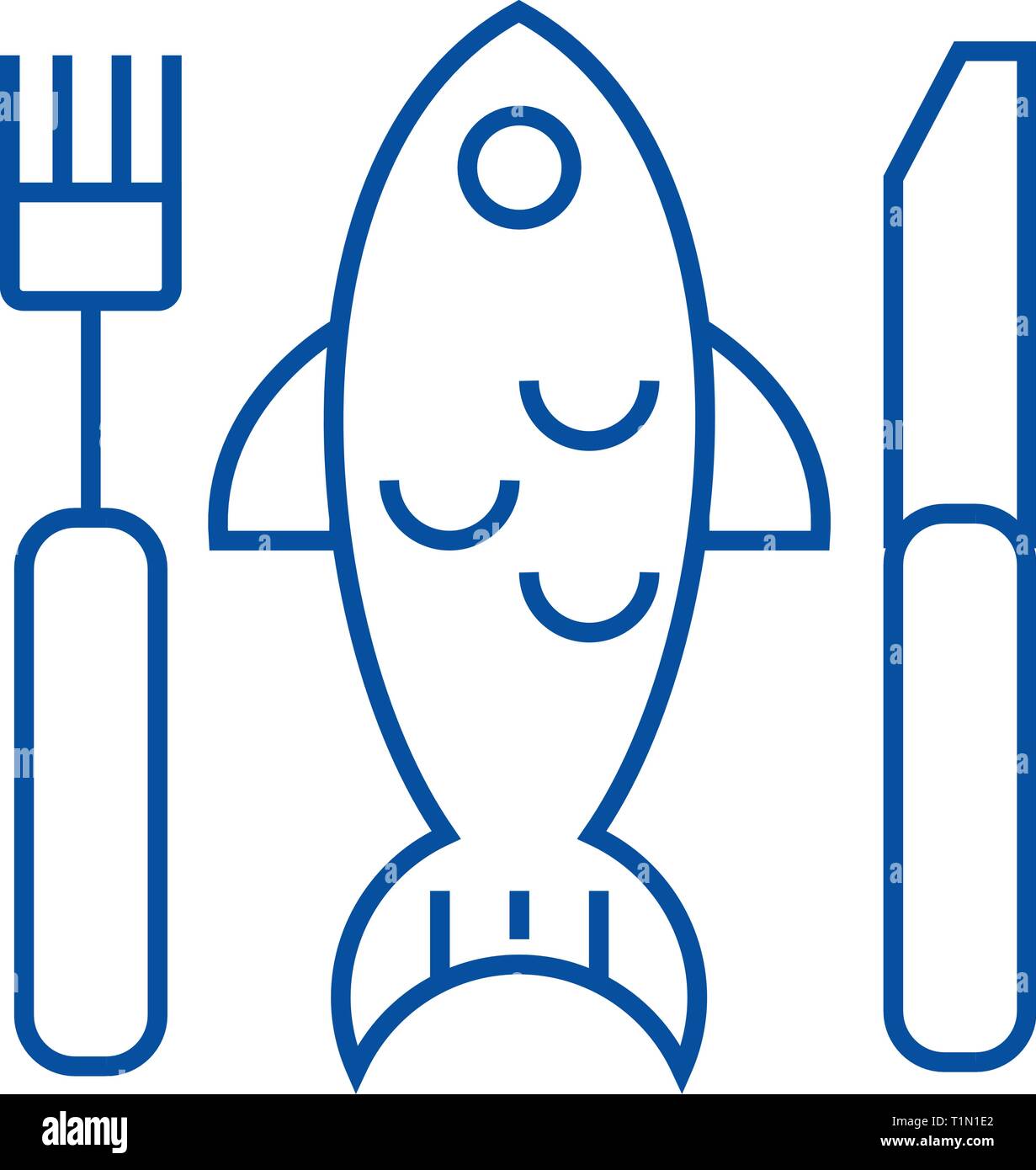 Fish dish line icon concept. Fish dish flat vector symbol, sign ...