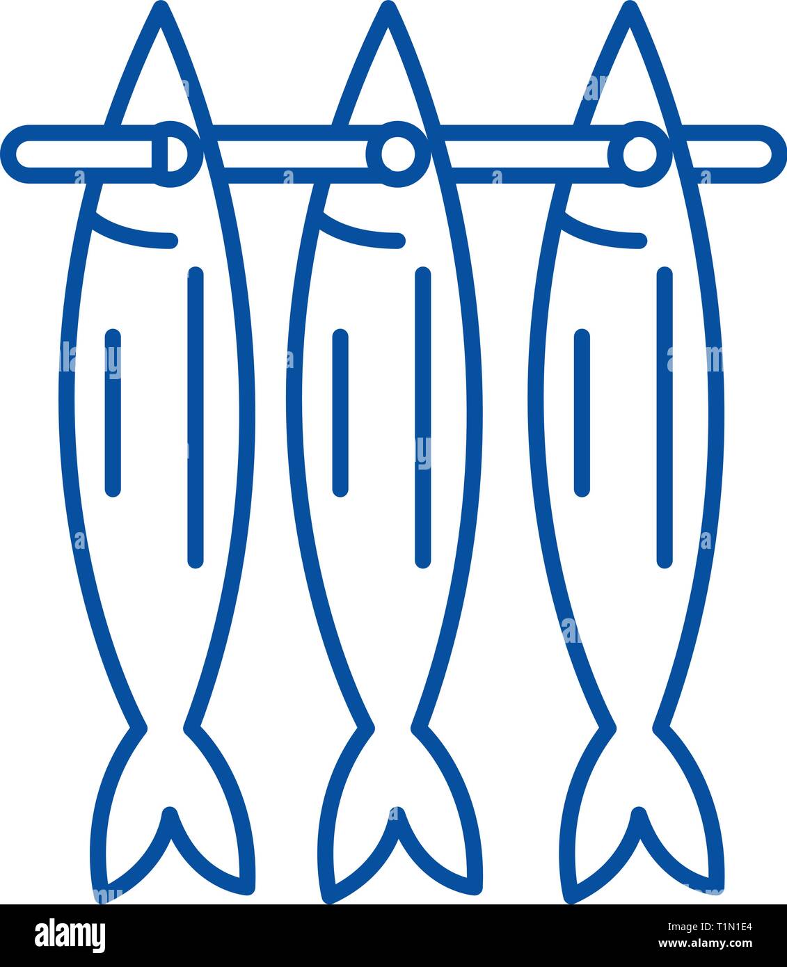 Fish drying line icon concept. Fish drying flat vector symbol, sign ...
