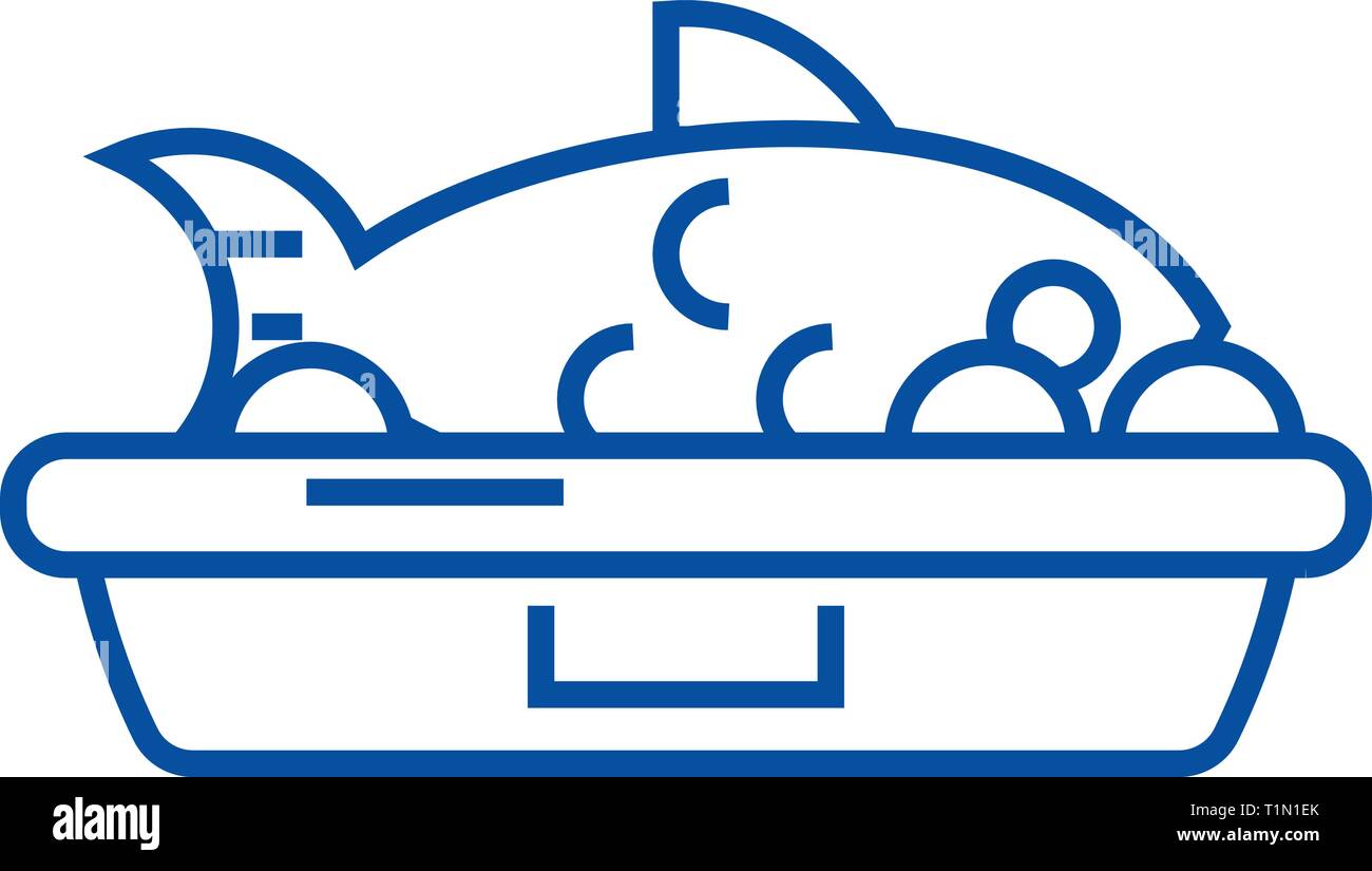 Fish food line icon concept. Fish food flat vector symbol, sign ...