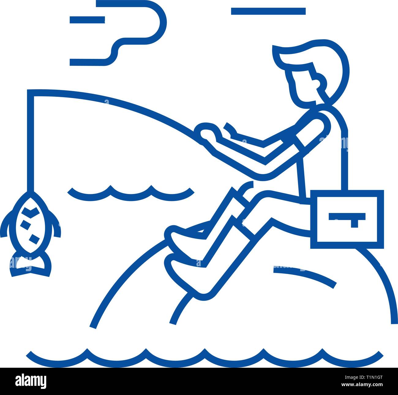 Fishing man with rod line icon concept. Fishing man with rod flat ...