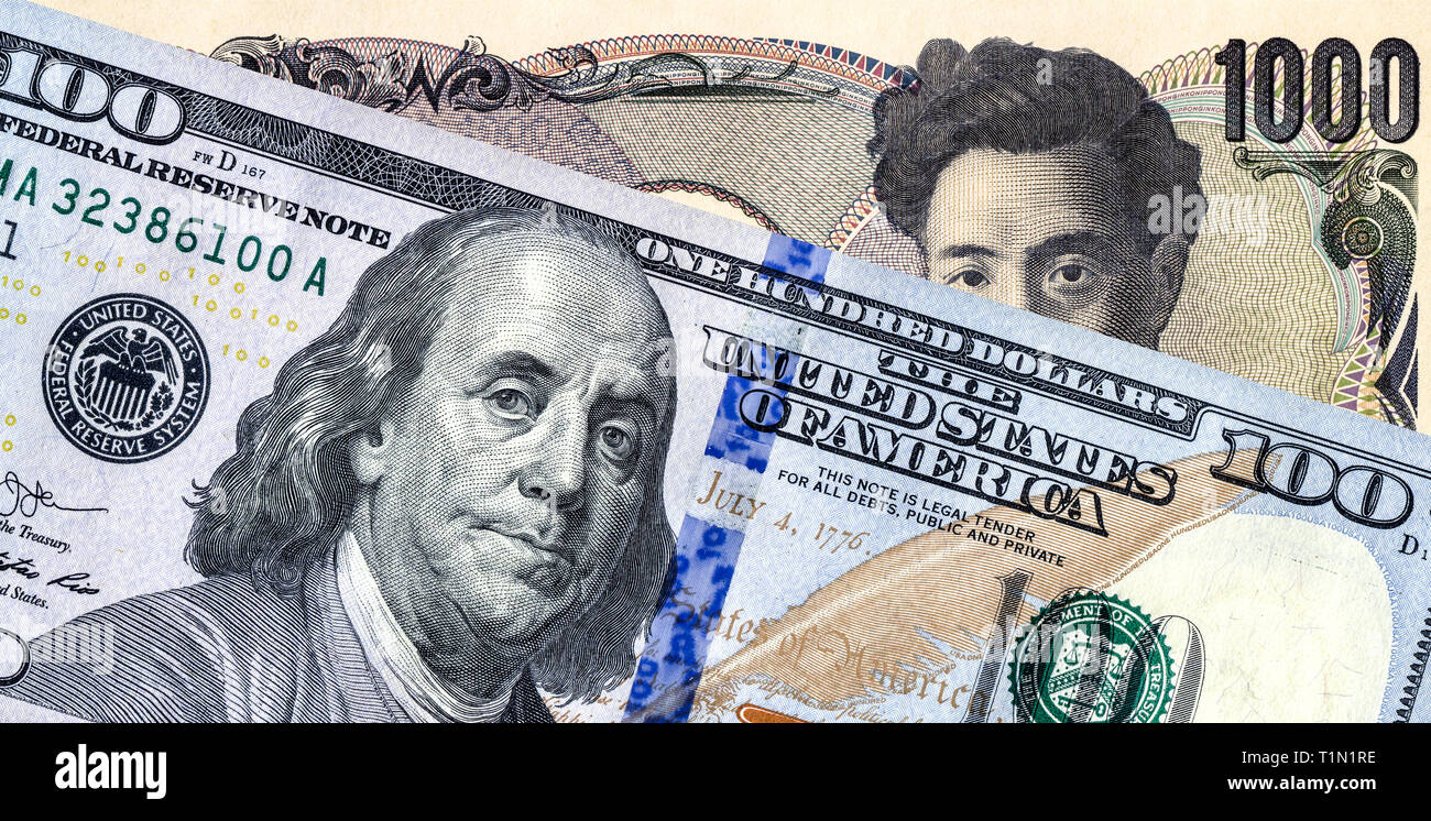 Japanese yen banknote and american dollar for trade and economic ...