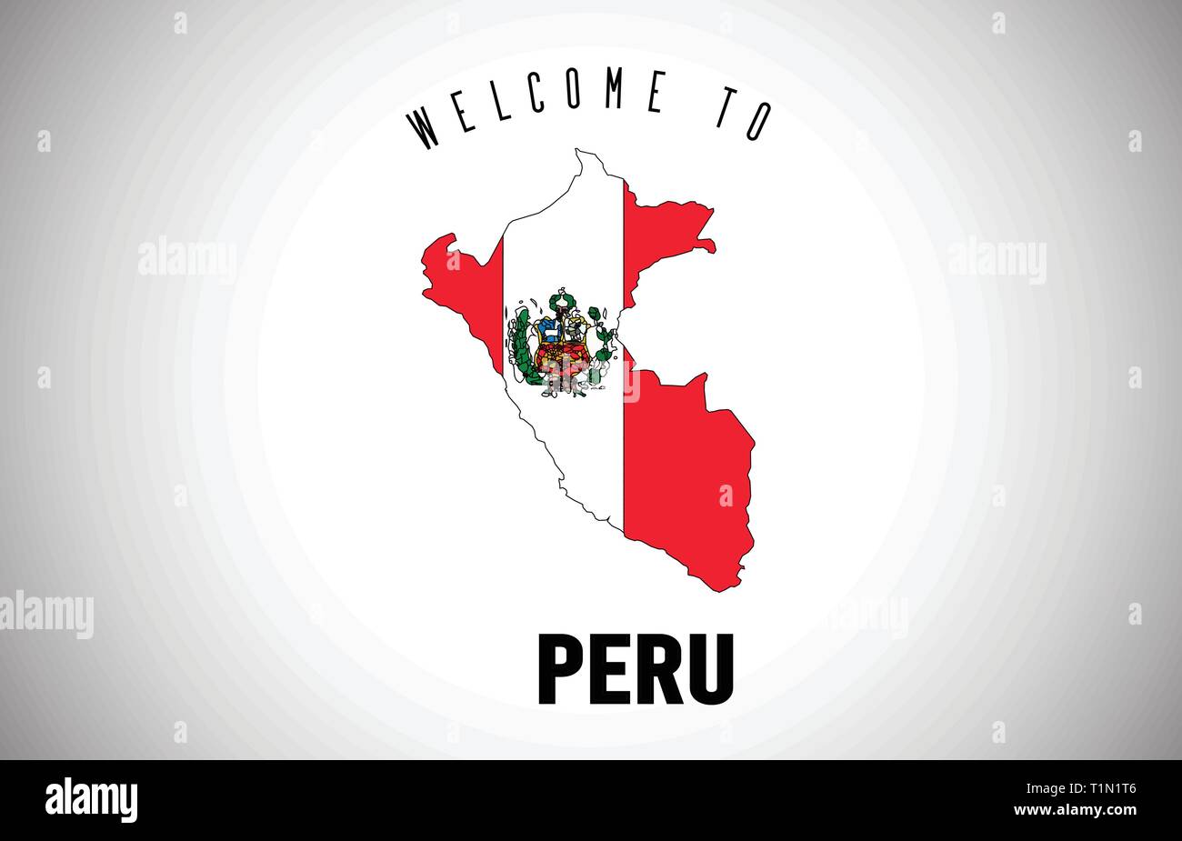 Peru Welcome to Text and Country flag inside Country Border Map ...
