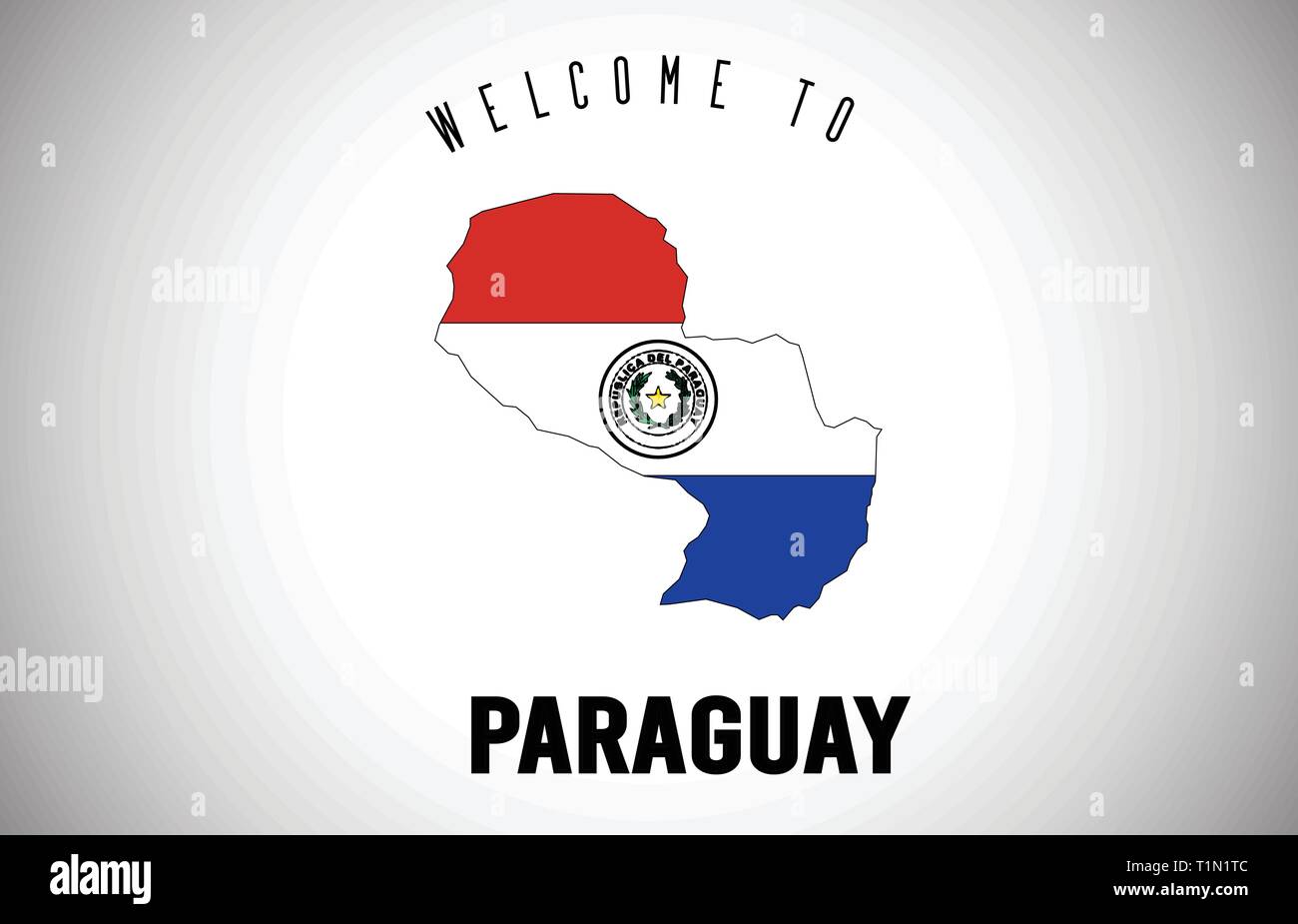 Paraguay Welcome to Text and Country flag inside Country Border Map ...