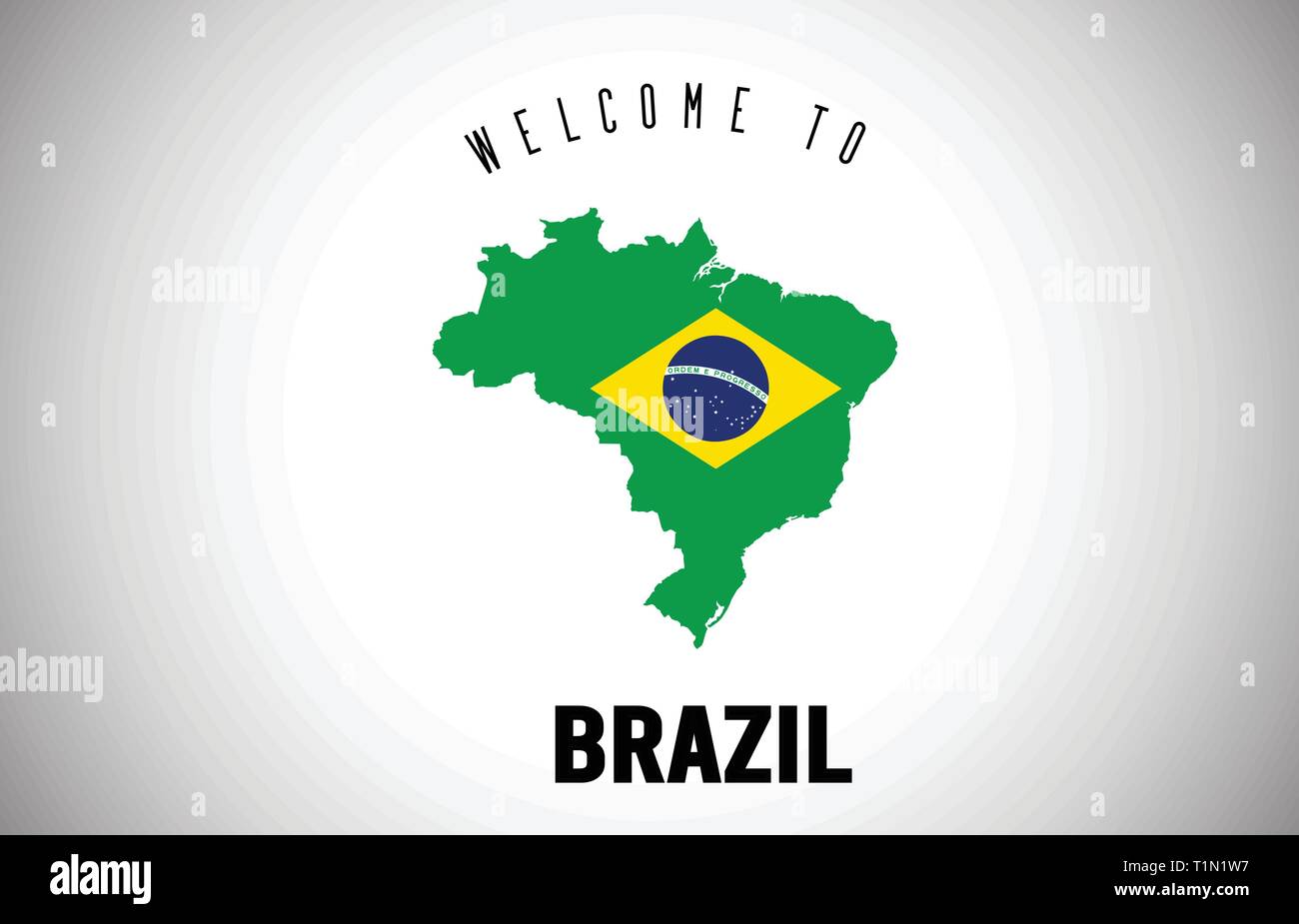 Brazil Welcome To Text And Country Flag Inside Country Border Map