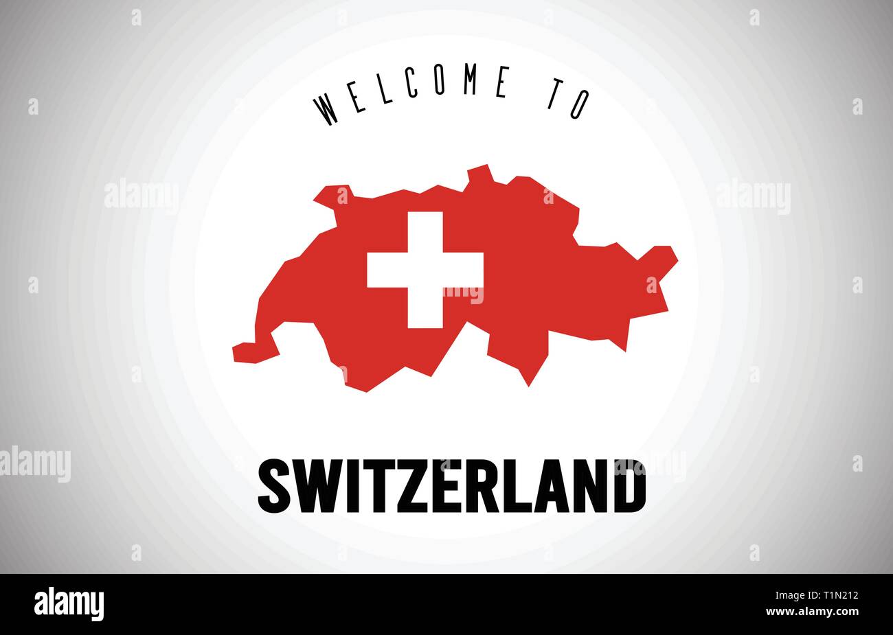 Switzerland Welcome To Text And Country Flag Inside Country Border Map