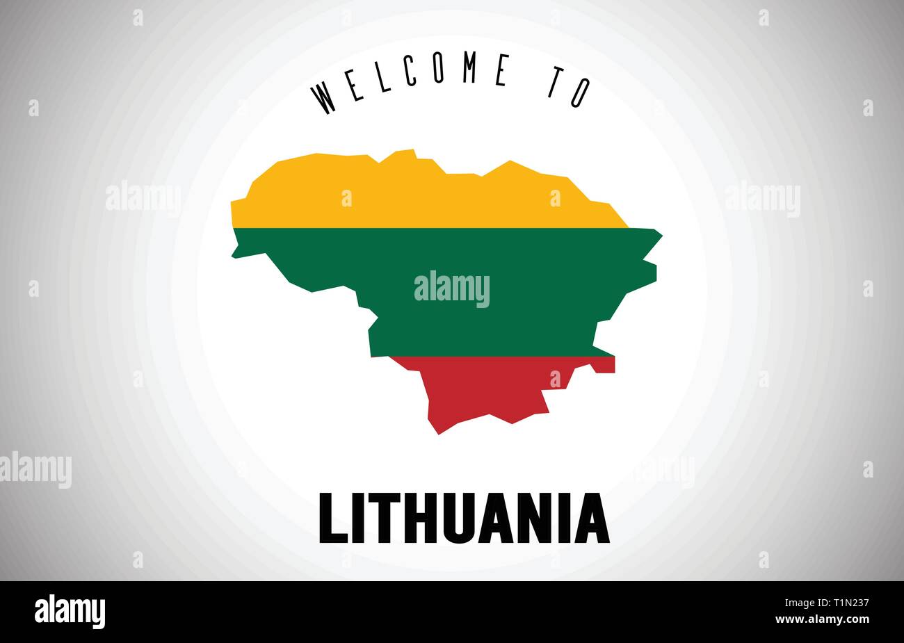 Lithuania Welcome to Text and Country flag inside Country Border Map ...