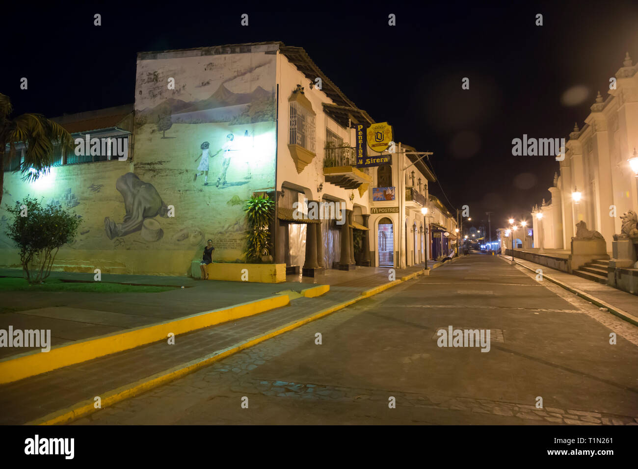 Streets of Leon, Nicaragua, at night Stock Photo - Alamy