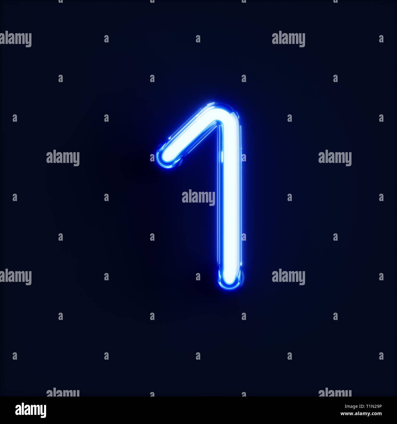 Neon light digit alphabet character 1 one font. Neon tube letter glow ...