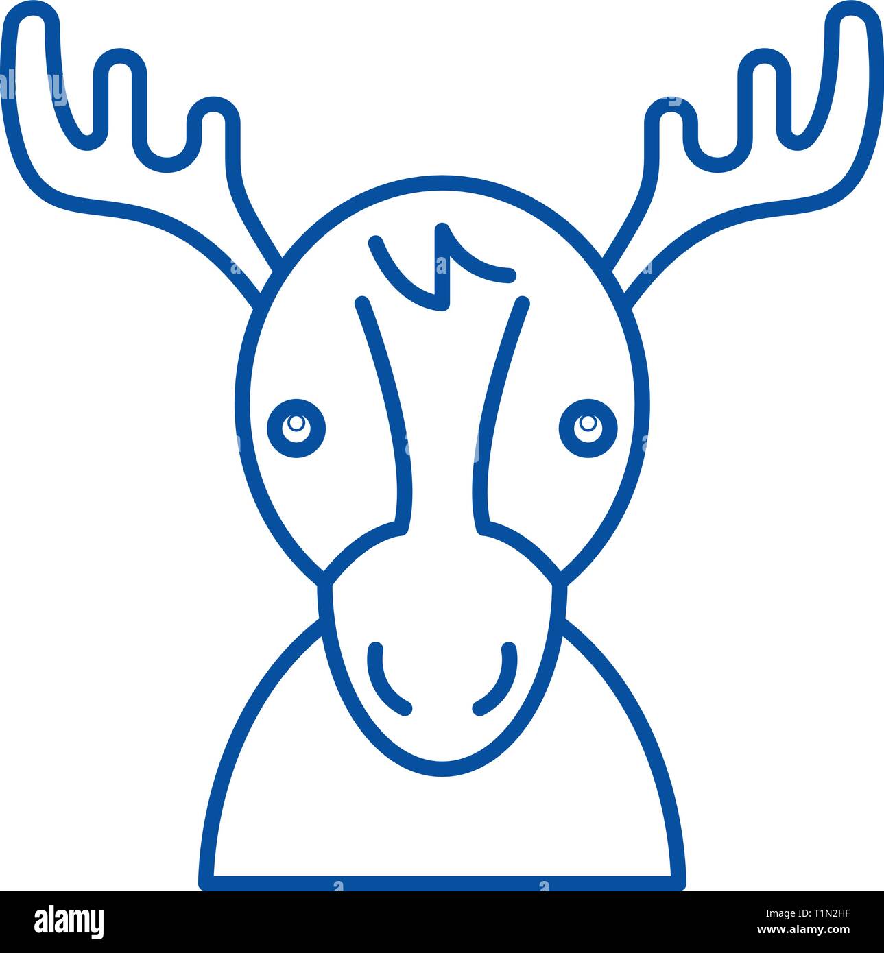 Funny deer line icon concept. Funny deer flat vector symbol, sign ...