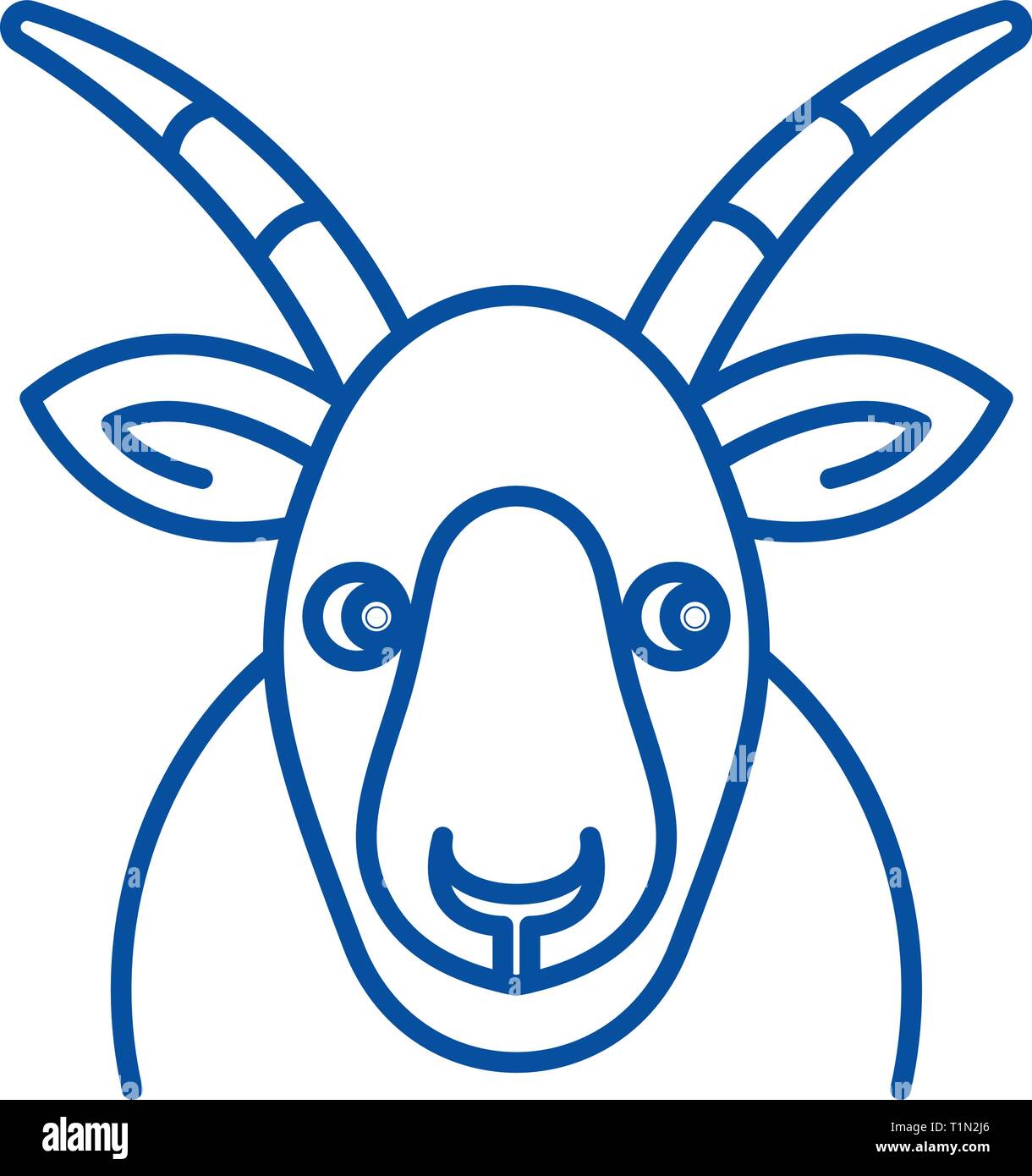 Funny goat line icon concept. Funny goat flat vector symbol, sign ...