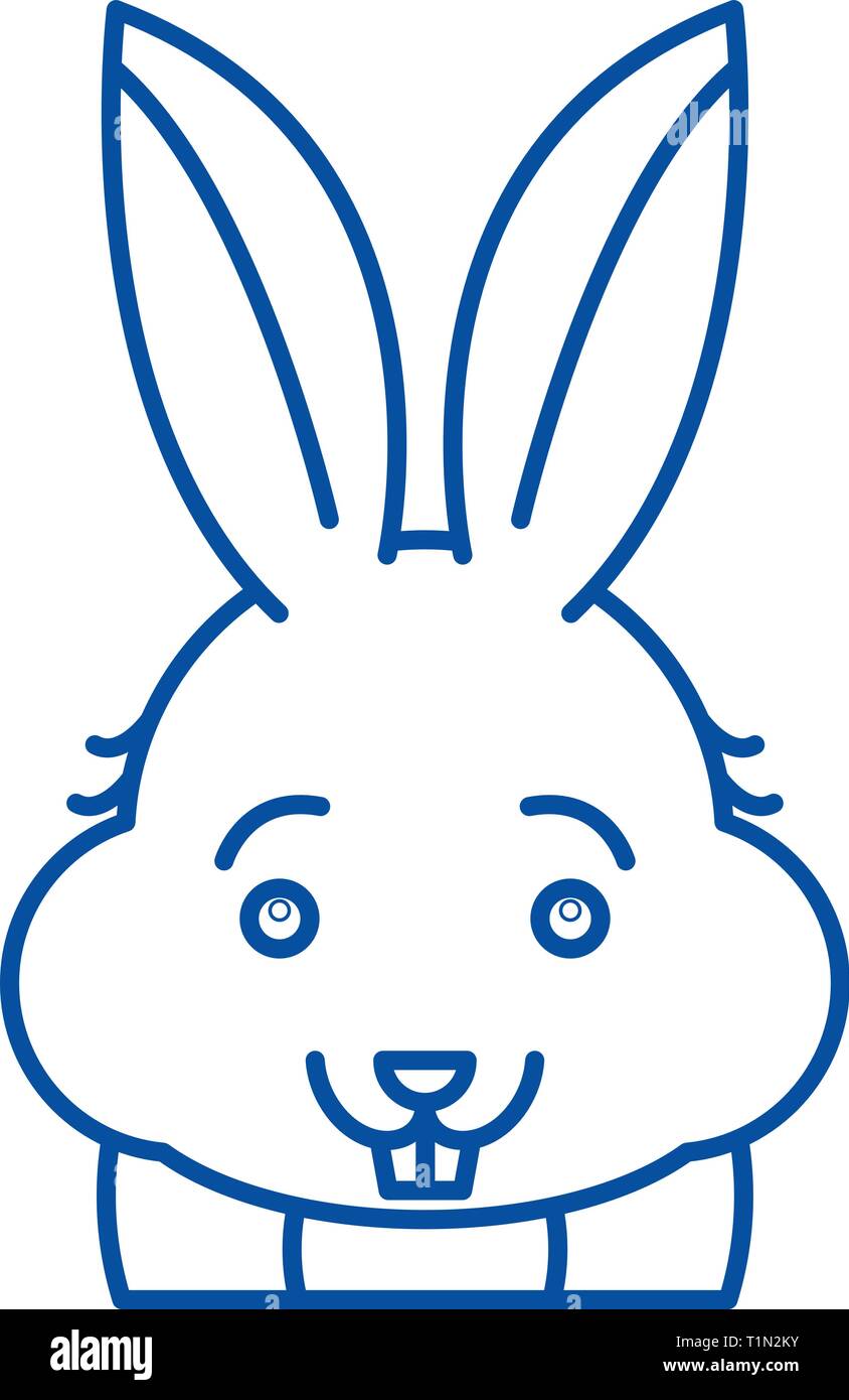 Funny rabbit line icon concept. Funny rabbit flat vector symbol, sign ...