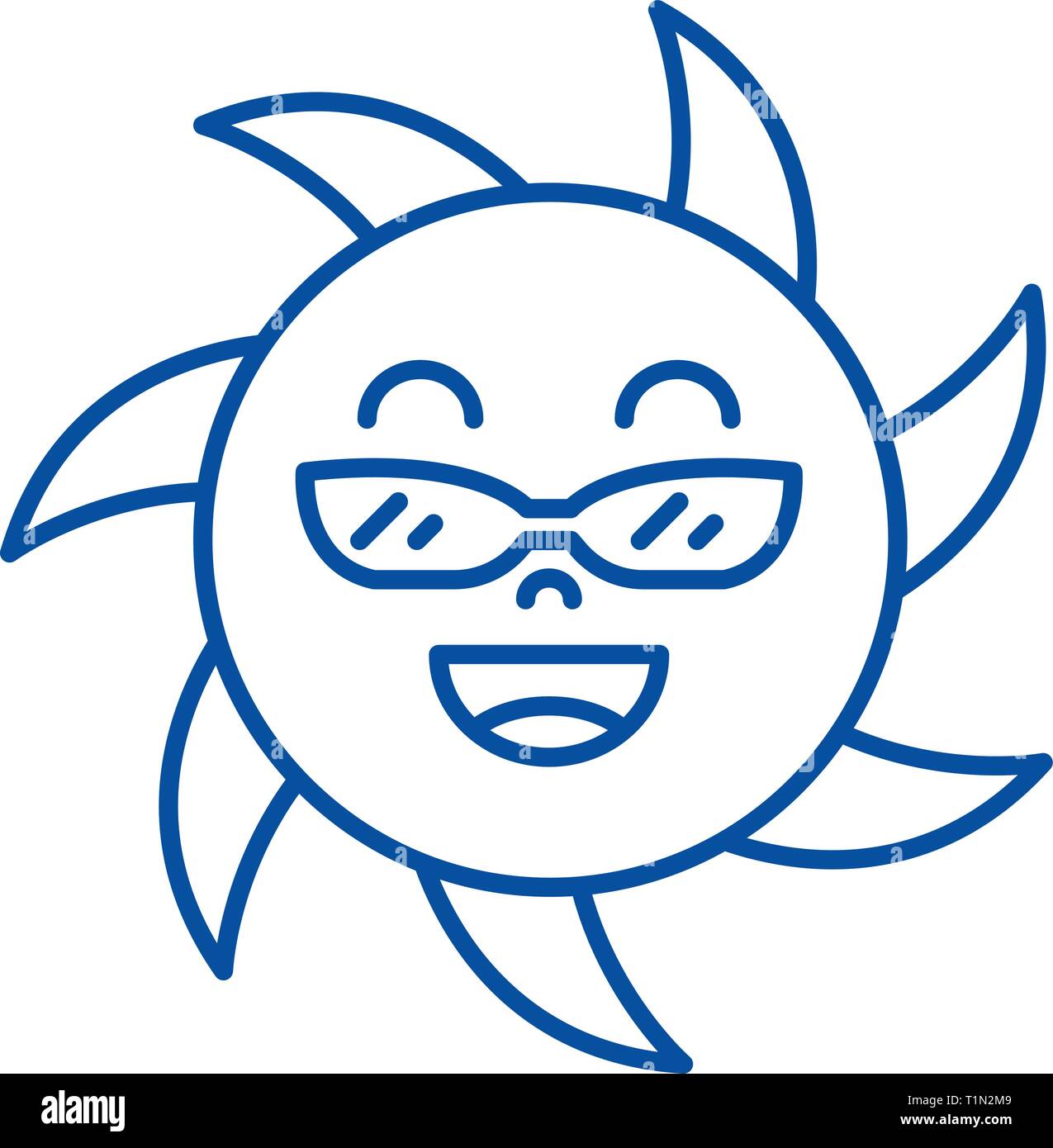 Funny sun in glasses line icon concept. Funny sun in glasses flat ...