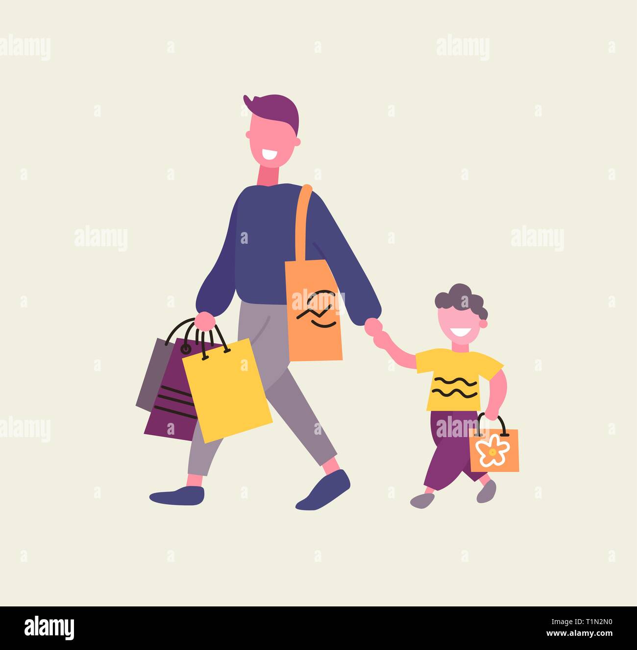 Father with son or brothers have purchases at shopping. Flat design ...