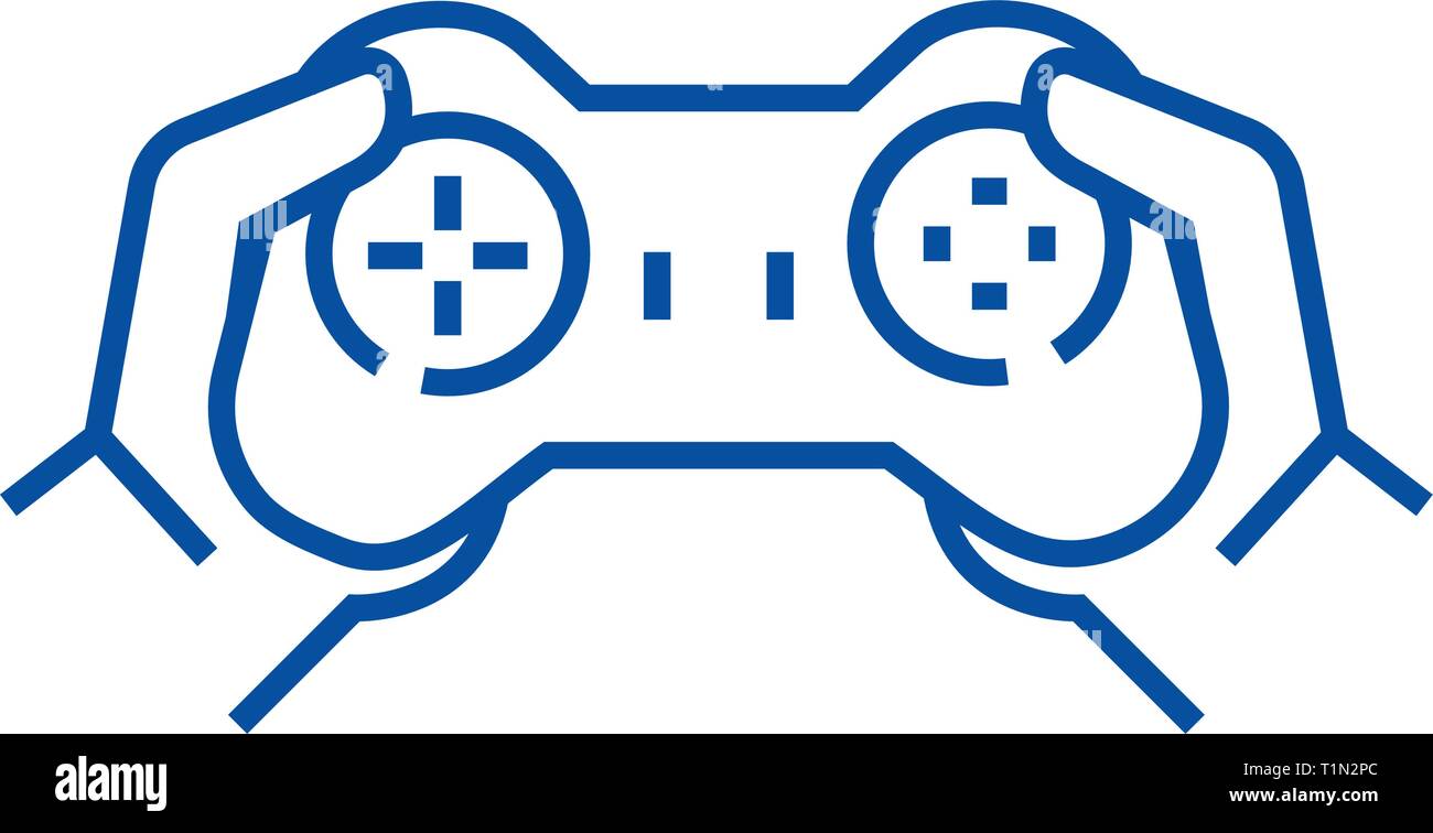 Gamepad in hands,playing game line icon concept. Gamepad in hands ...