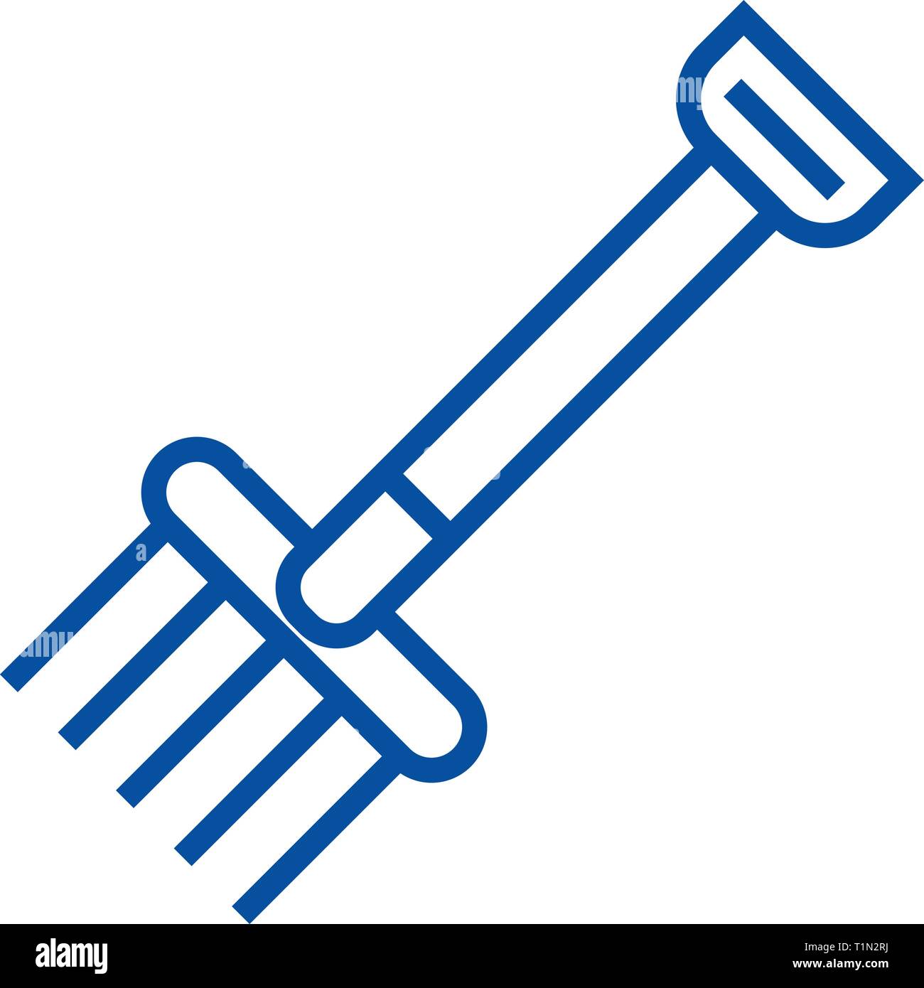 Garden rake line icon concept. Garden rake flat vector symbol, sign ...