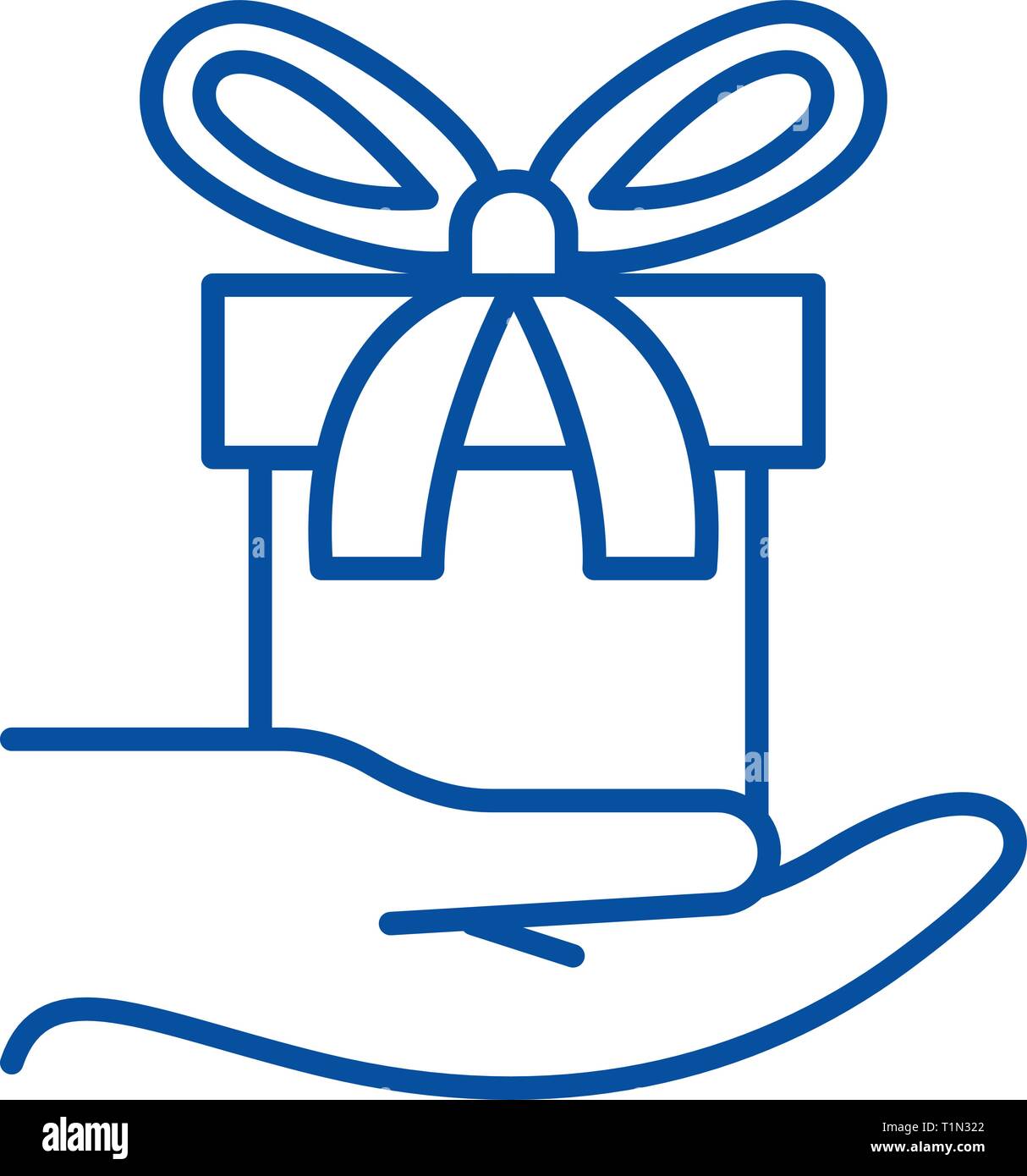 Gift in hand line icon concept. Gift in hand flat vector symbol, sign ...