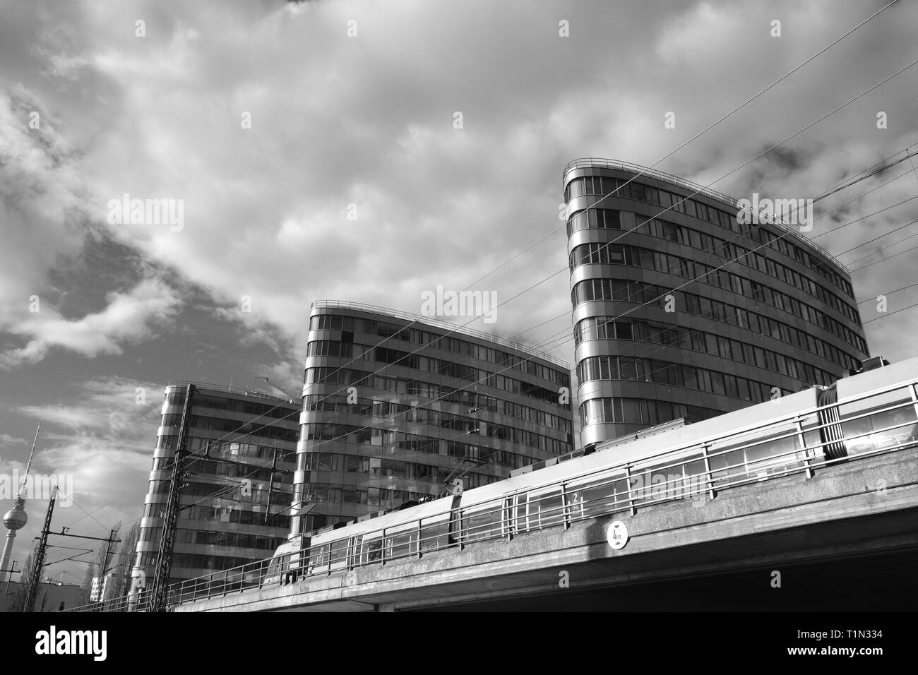 BVG buildings with S-Bahn train passing in Berlin Germany Stock Photo ...