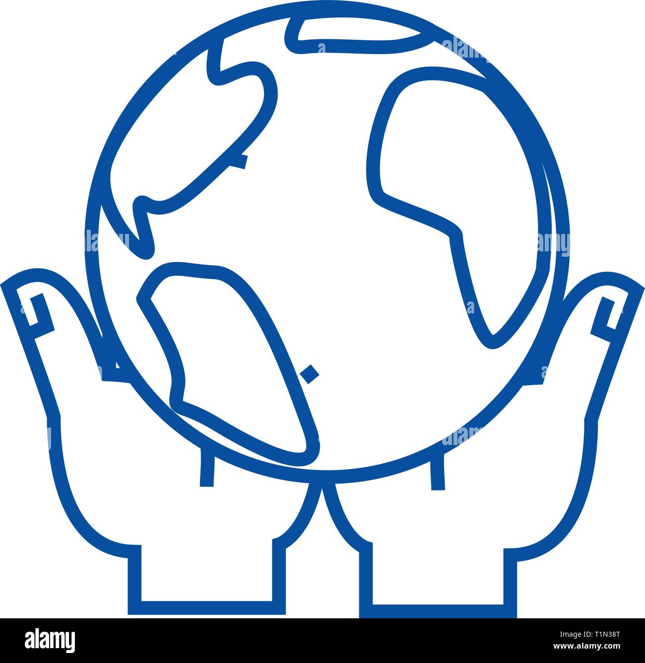 Global business in hands line icon concept. Global business in hands ...